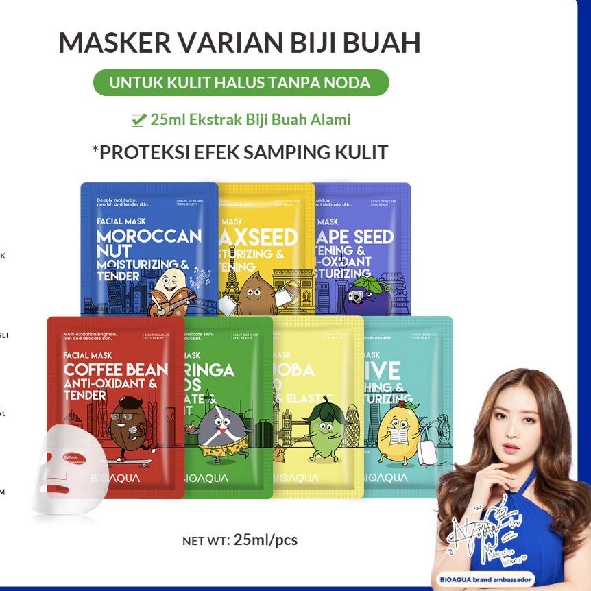 Jual BIOAQUA Sheet Mask Masker Wajah Biji Buah Face Mask 25ml Grape Seed Whitening/Olive ...