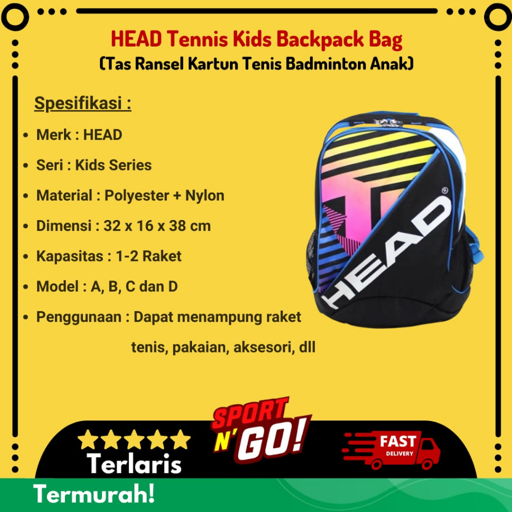 Jual HEAD Tennis Kids Backpack Bag - Tas Ransel Kartun Tenis Badminton ...