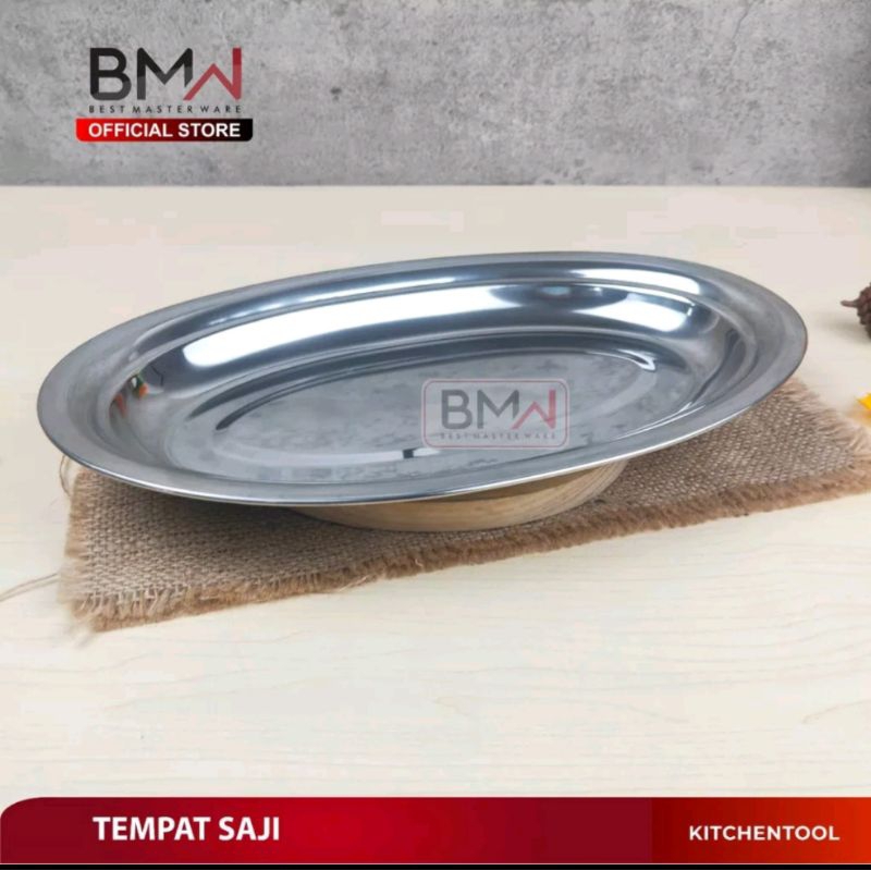 Jual Piring oval stainless 30cm 35cm 40cm / piring ikan sate stainless ...