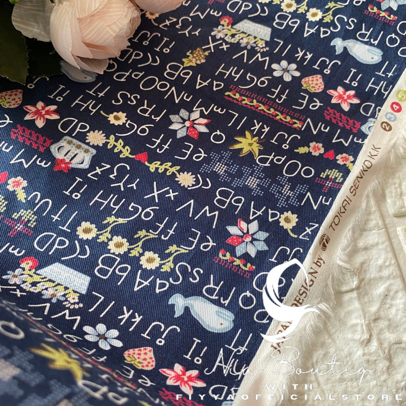 Jual kain katun jepang meteran motif huruf abjad japan design tokai ...