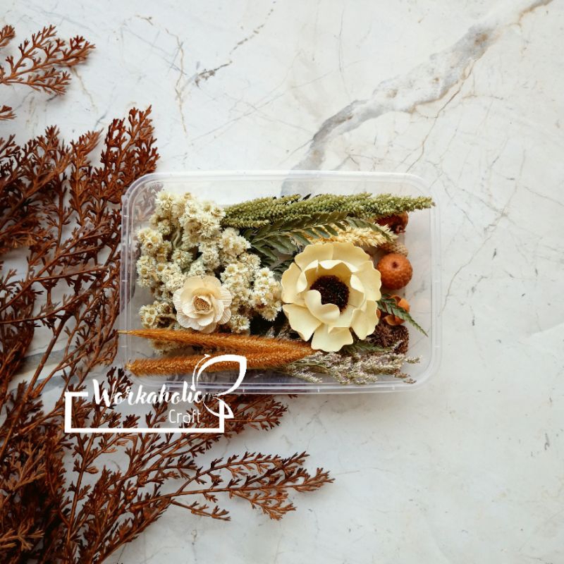 Jual Paket Bunga Kering Mix Hemat Bunga Klobot Lontar Bahan Dekorasi