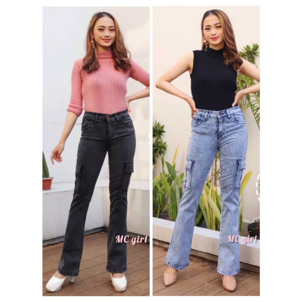 Jual ( Size 27 - 34 ) MC girl - Cutbray Cargo Jeans Saku Samping Warna ...
