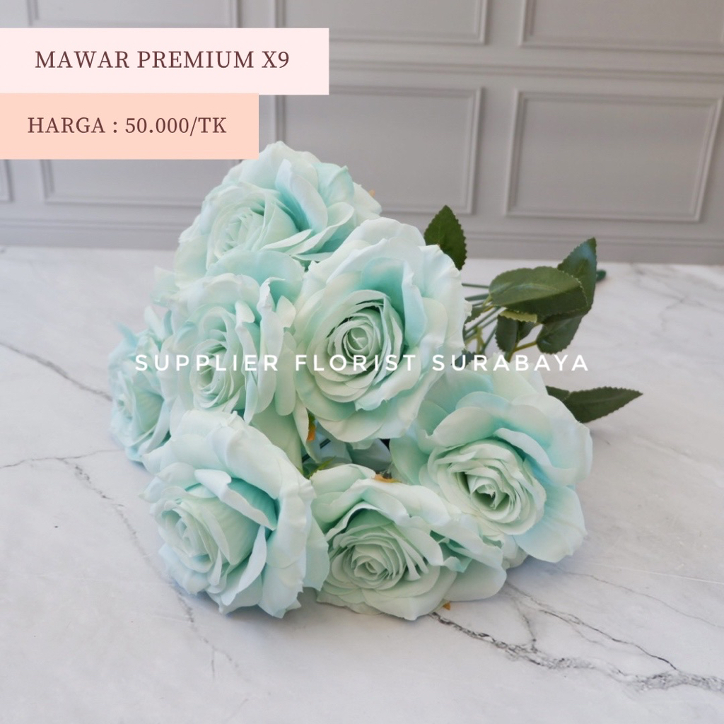 Jual [9 KEPALA] BUNGA PALSU MAWAR PREMIUM CABANG 9 ARTIFICIAL FLOWER ...