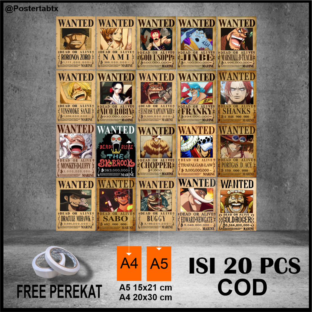 Jual POSTER DINDING ONE PIECE UKURAN A4-A5 KEREN/MURAH ISI 20 PCS ...