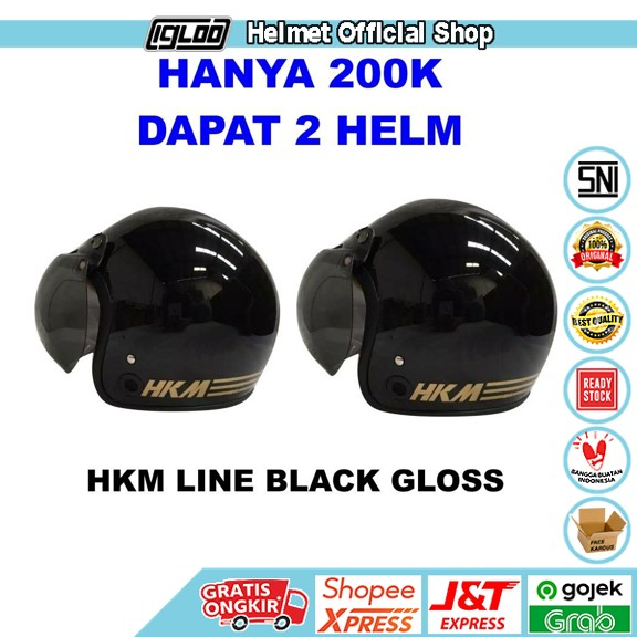 Jual Bundling Helm HKM Bogo Retro Line Black Gloss (2 pcs) | Shopee ...