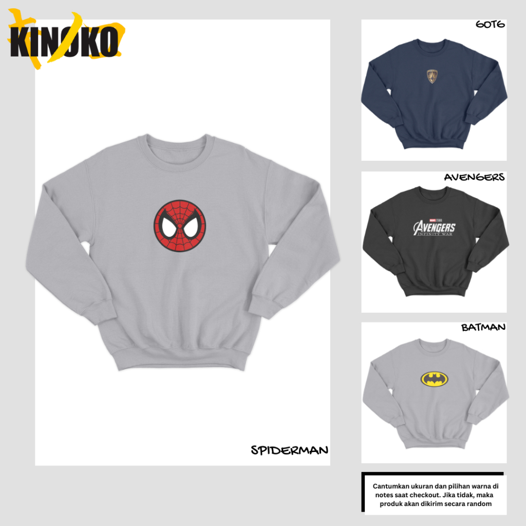 Jual [COD] KINOKO CREWNECK SWEATER SUPERHERO PRIA WANITA UNISEX ...