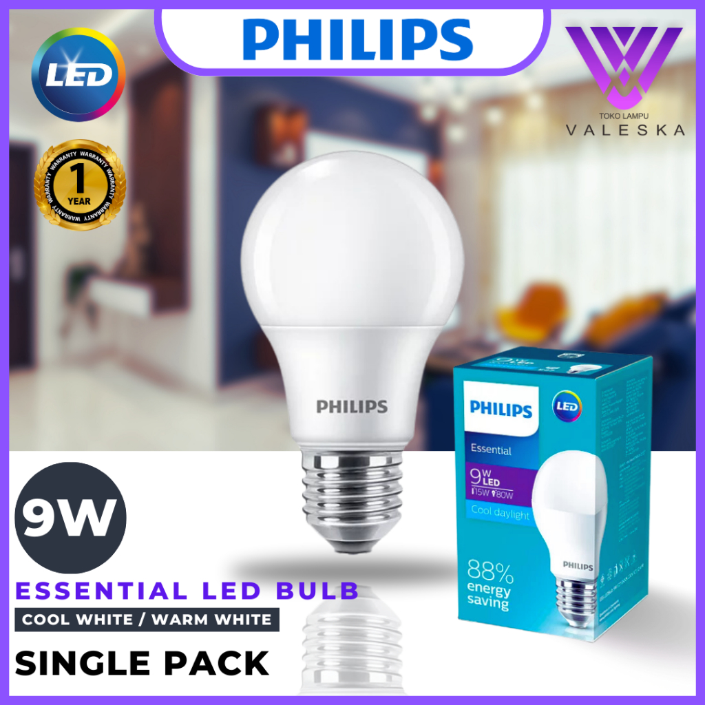 Jual Lampu Philips LED 9 Watt Essential Ledbulb 9W Essled 9 W Single ...