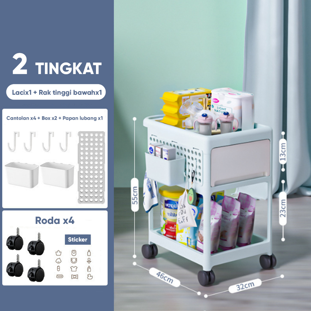 Jual GoGoBuy 2 Susun Rak Troli Laci Roda /Troli Anak Roda /Trolley ...