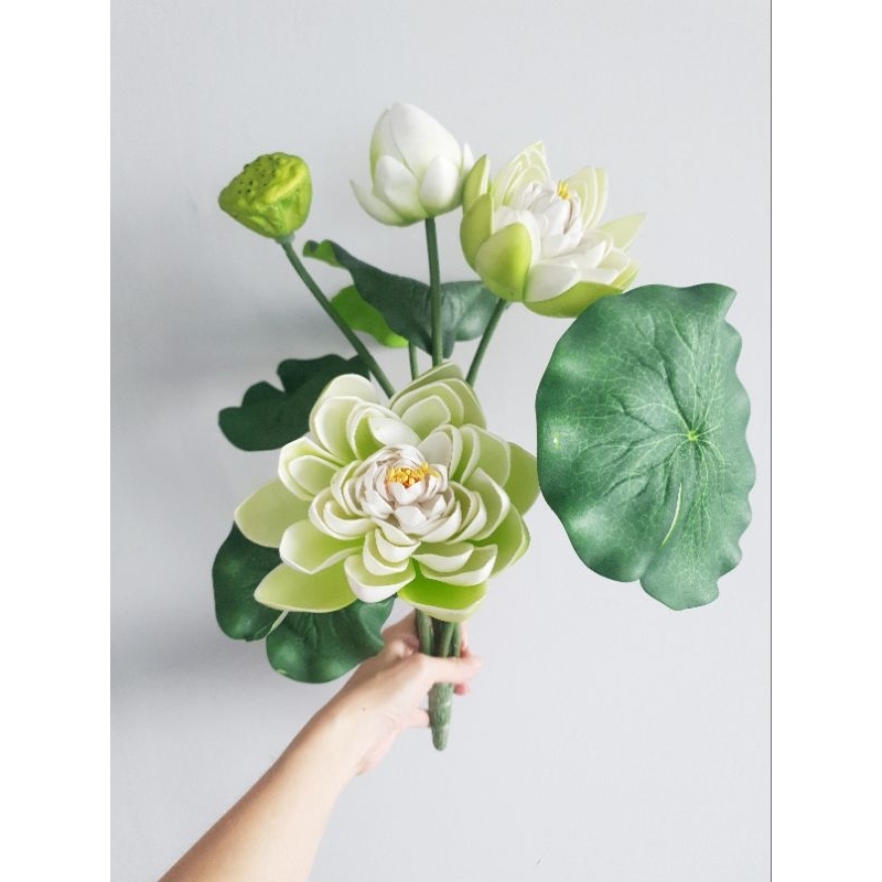 Jual Bunga Artificial Lotus Teratai 4 Kuntum Premium Jumbo TK851/8AW ...