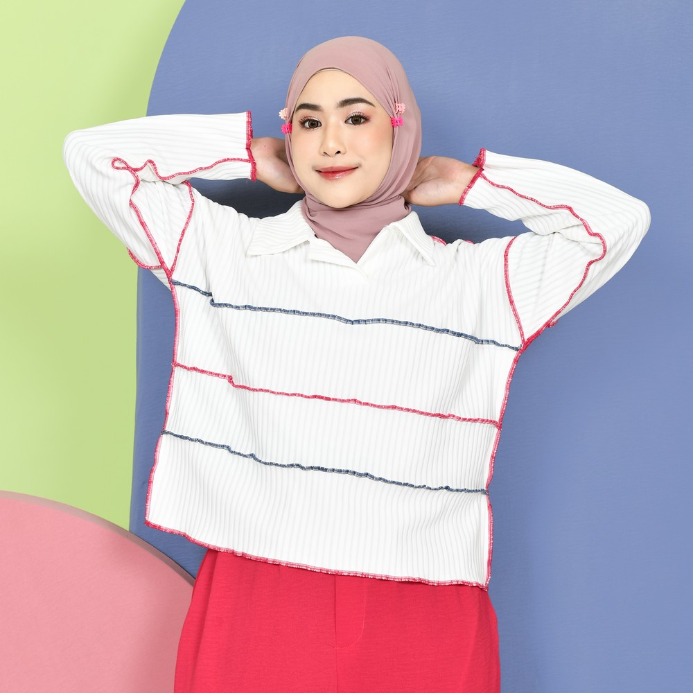 Jual Mybamus Yuna Playfull Knit Tops – Atasan Muslim Wanita – Blus Knit ...