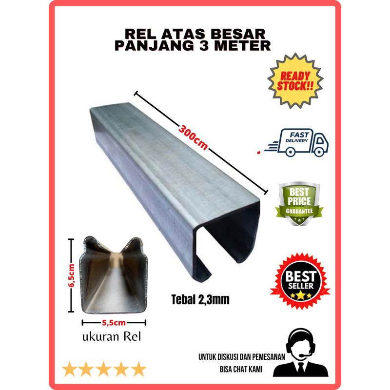Jual Rel atas besar panjang 3 meter rel pintu garasi tikung | Shopee ...