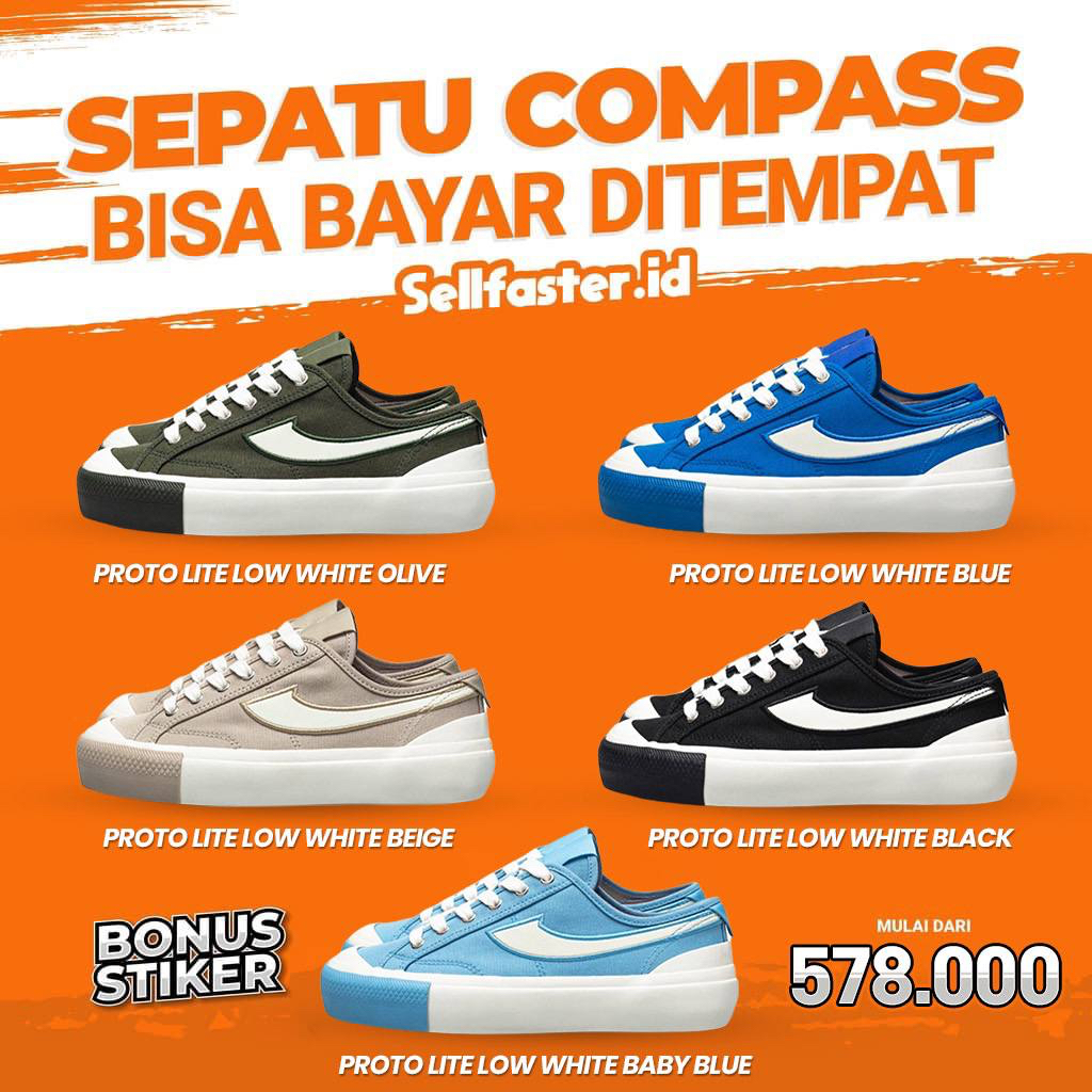 Jual Sepatu Compass Proto Lite Low / Black White / Blue White / Beige ...