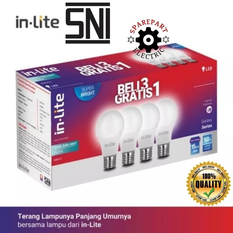 Jual BOHLAM LAMPU LED IN-LITE PUTIH INB010 WATT LENGKAP 5W-18W PAKET 3IN1 ( 3 GRATIS 1 ...
