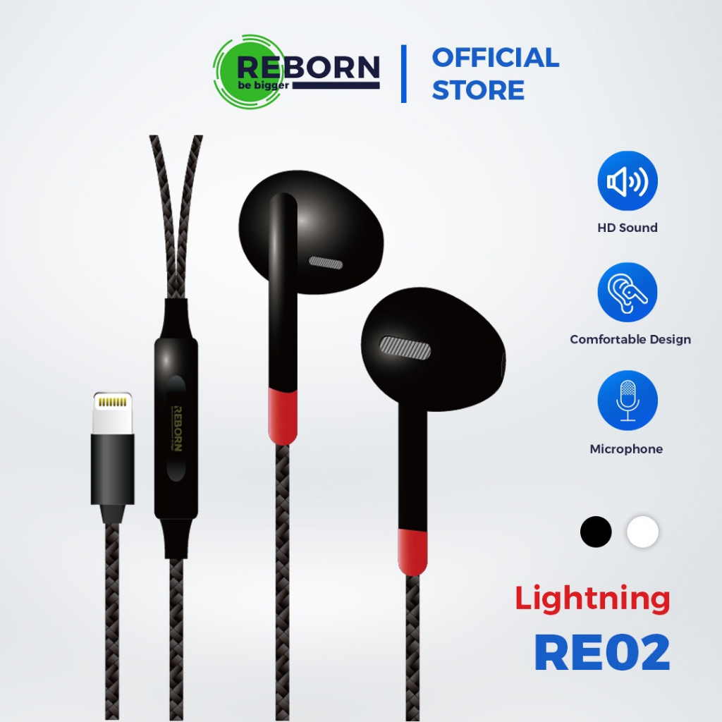 Jual Reborn Earphone RE-02 Lightning HD Stereo Sound Wired Super Bass ...