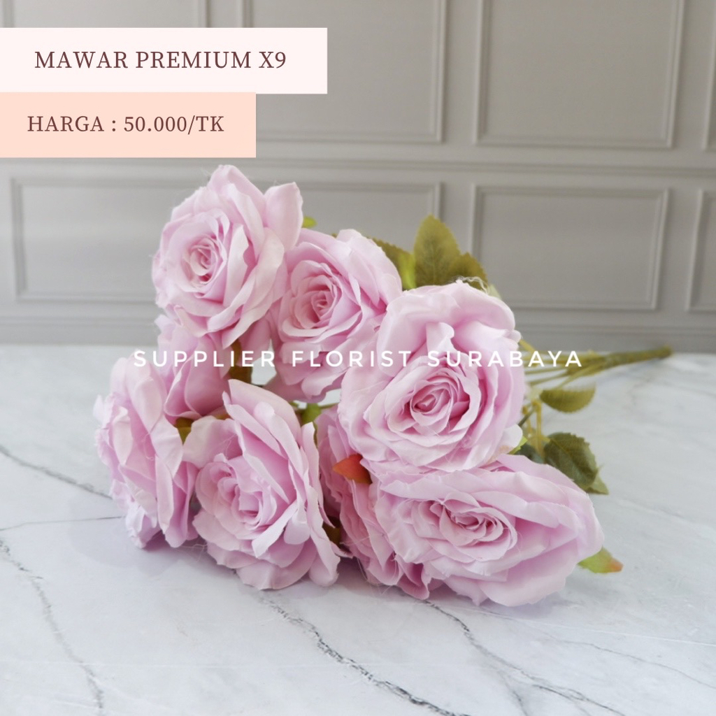 Jual [9 KEPALA] BUNGA PALSU MAWAR PREMIUM CABANG 9 ARTIFICIAL FLOWER ...