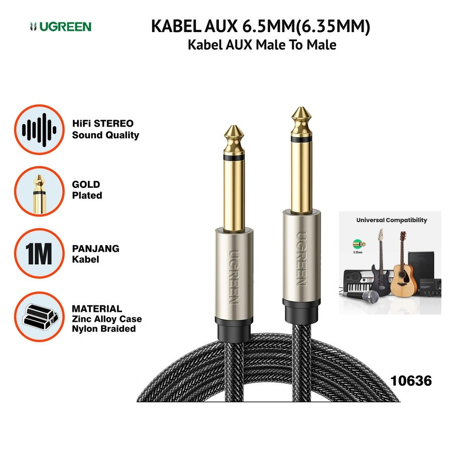 Jual UGREEN Kabel Aux 6.35mm 6.5mm Male To Male TS Audio Stereo Mono Guitar - Ugreen 10636 ...