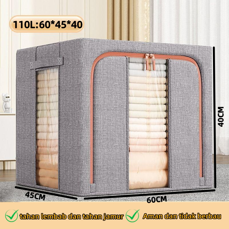 Jual 66L/110L storage box linen katun lebih tebal kotak penyimpanan besar tempat penyimpanan ...