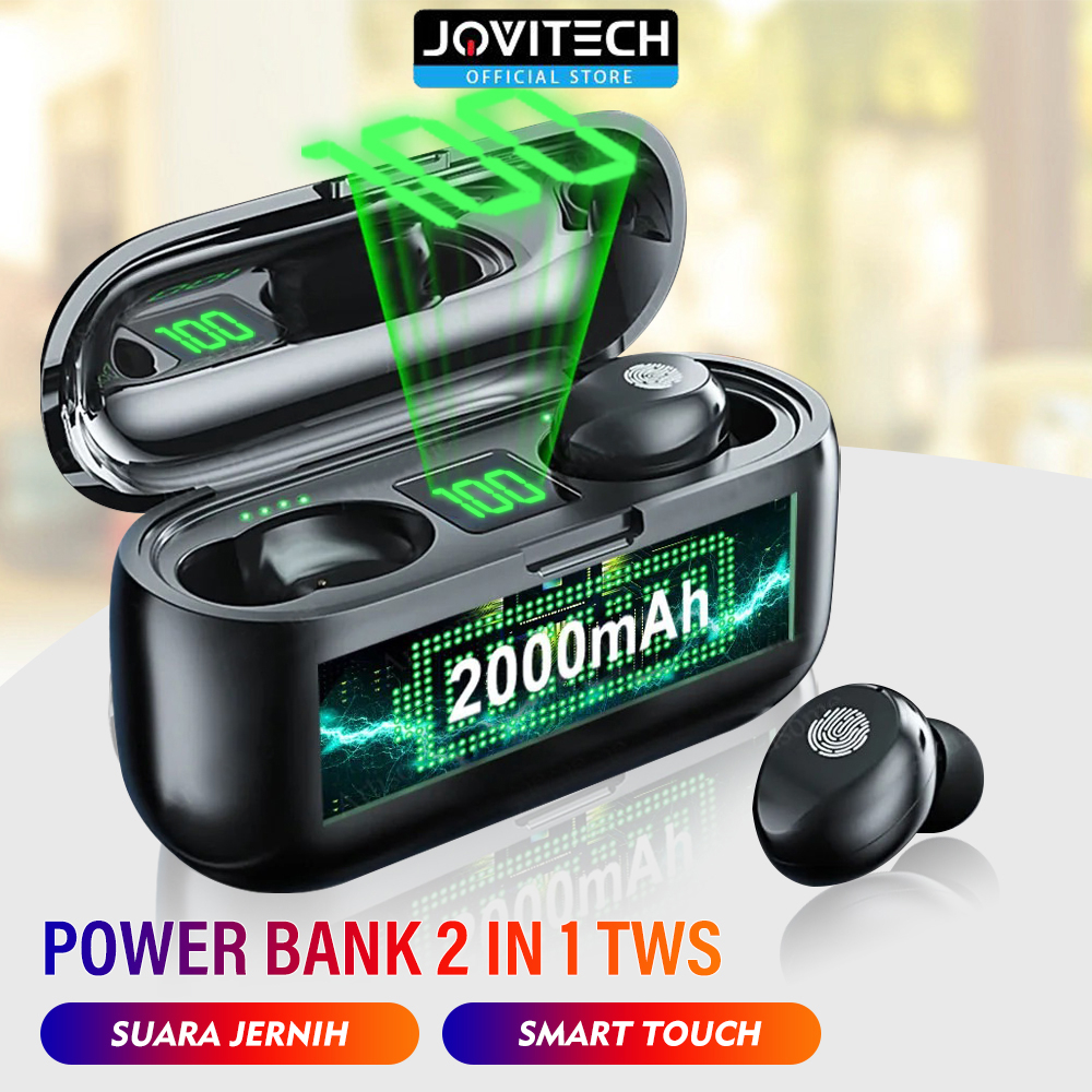 Jual Jovitech Headset Bluetooth F9 TWS Earphone Bluetooth 5.3 NIRKabel Powerbank 2000MAH Display ...