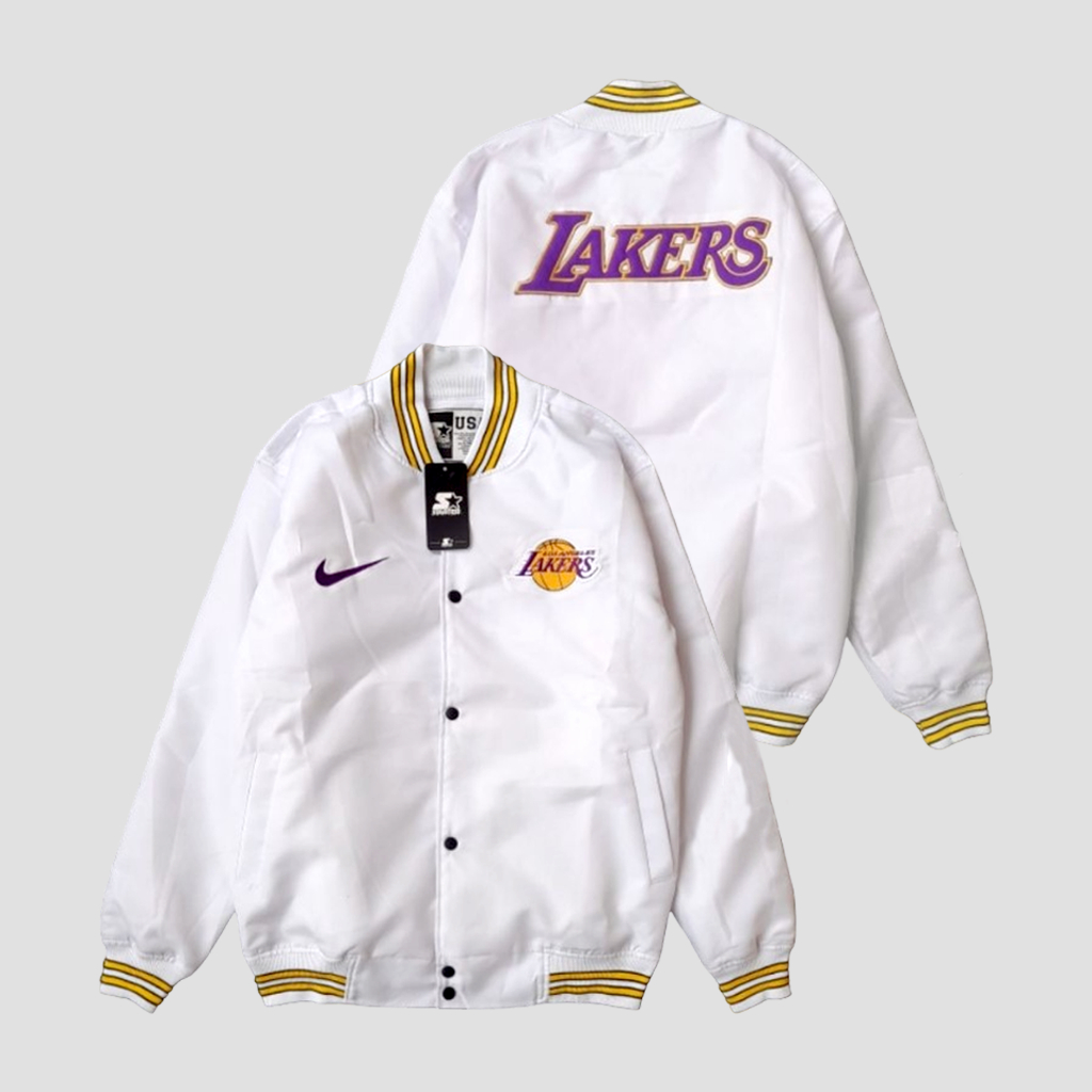 Jual JAKET VARSITY LAKERS PUTIH BASKETBALL NBA WINDBREAKERS PREMIUM ...