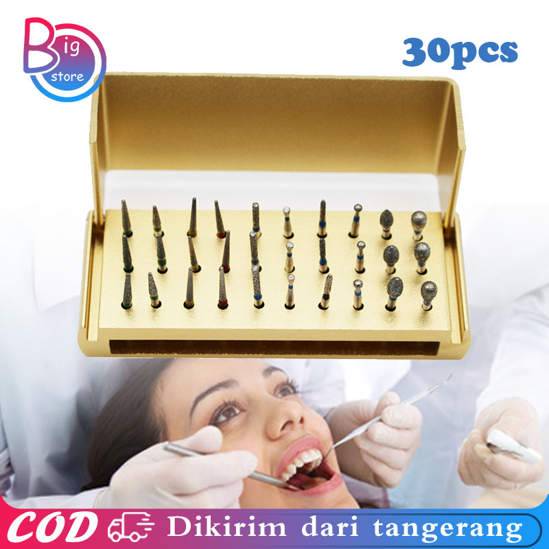 Jual 30pcs/Set Mata Bur Gigi High Speed Dental Diamond Bur Dental Bur Set Dengan Bur Holder ...