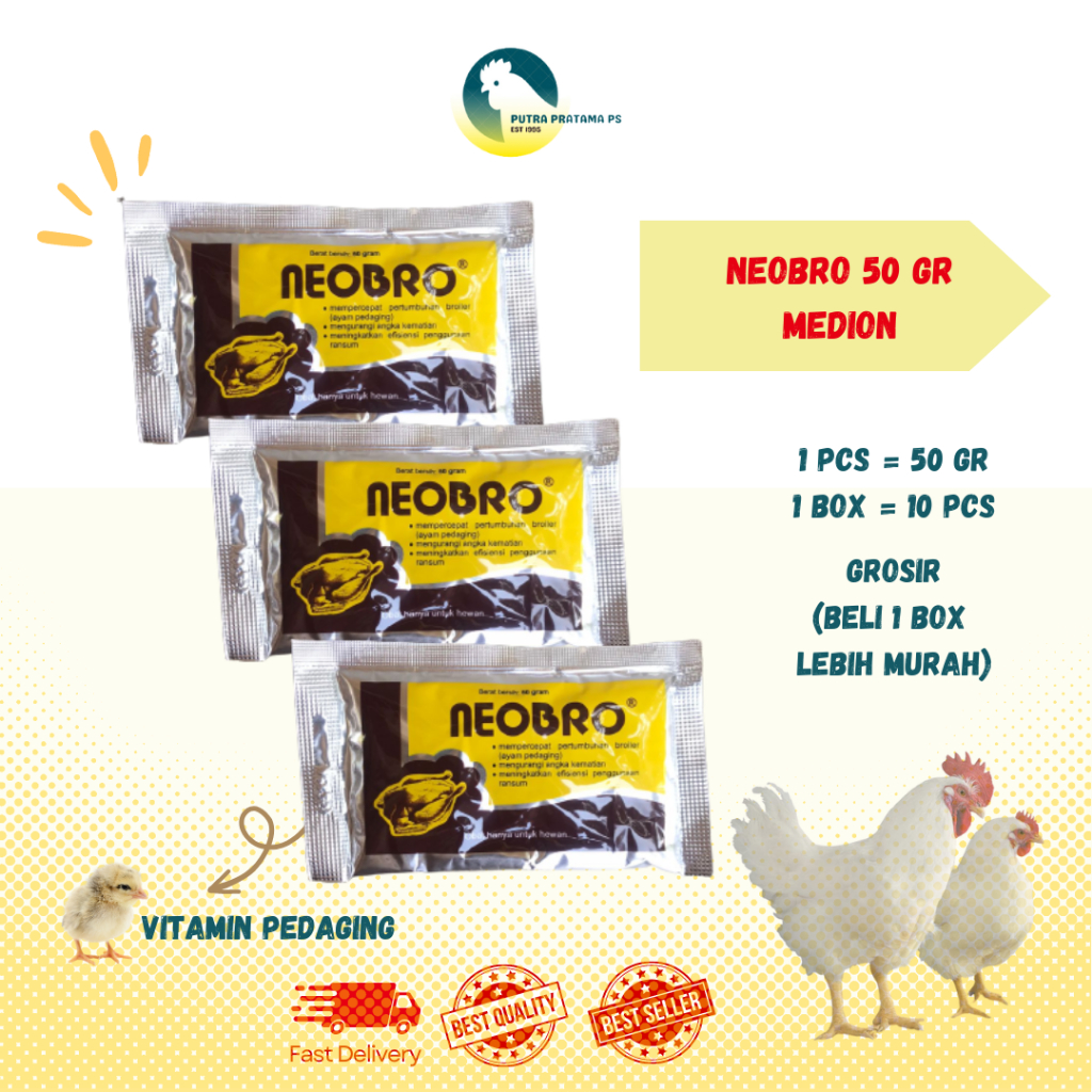 Jual NEOBRO 50 GR VITAMIN OBAT HEWAN BROILER AYAM PEDAGING MEDION ...