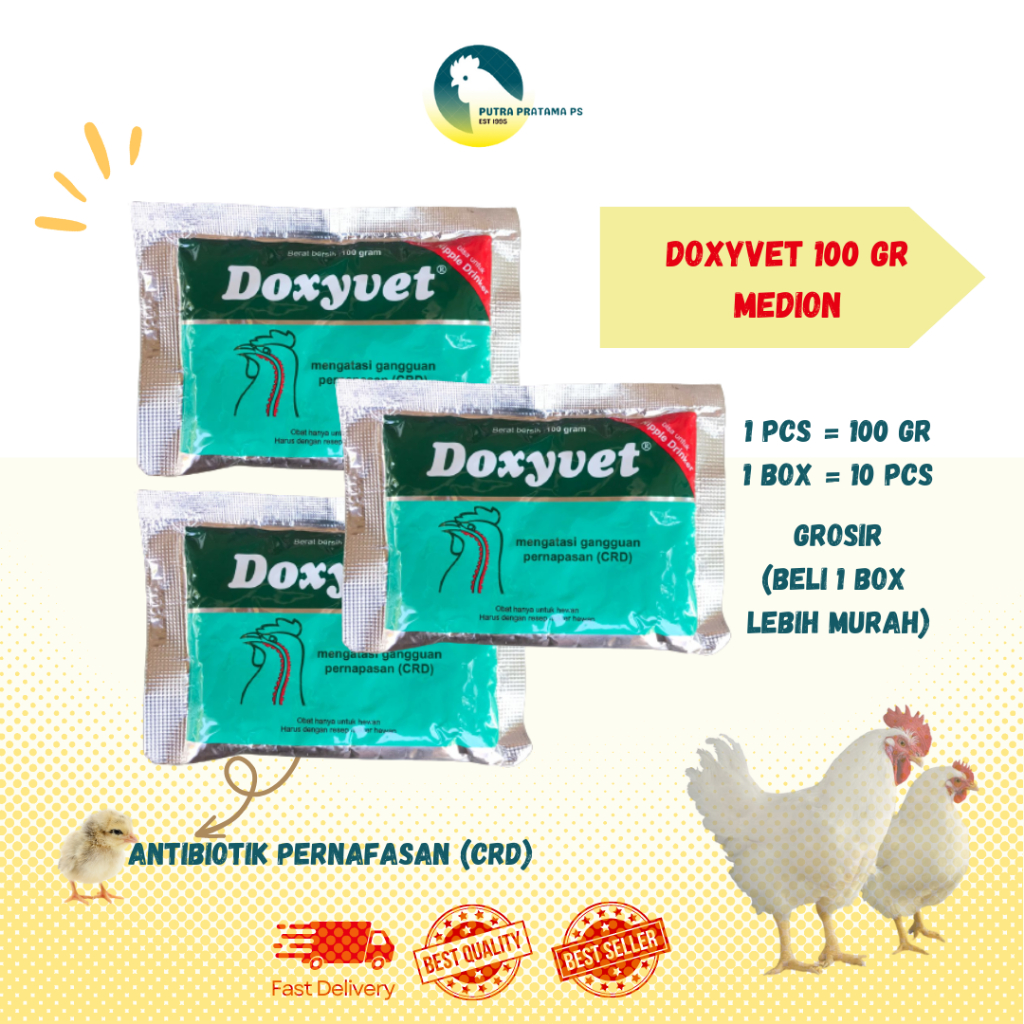 Jual DOXYVET 100 GR Antibiotik Pernafasan Obat Ngorok CRD Pernafasan ...