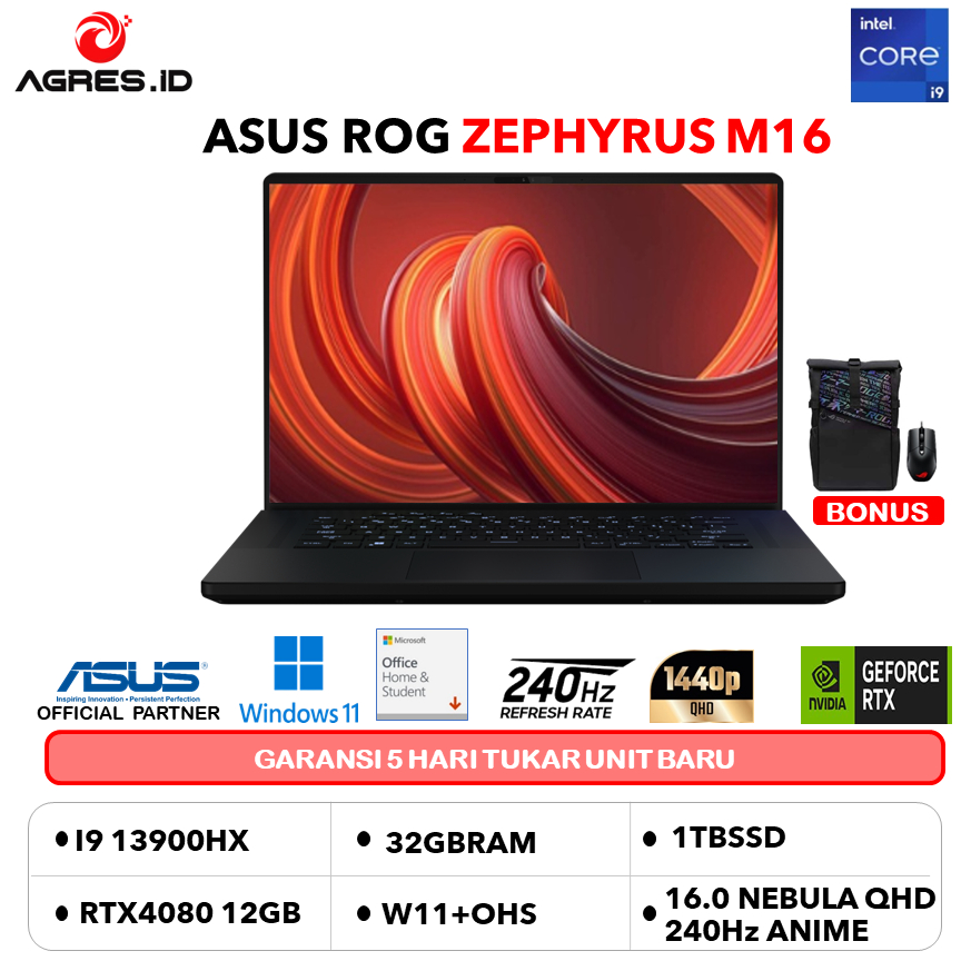 Jual ASUS ROG ZEPHYRUS M16 GU604VZ I9 13900H RTX4080 12GB/ 32B 1TB W11 ...