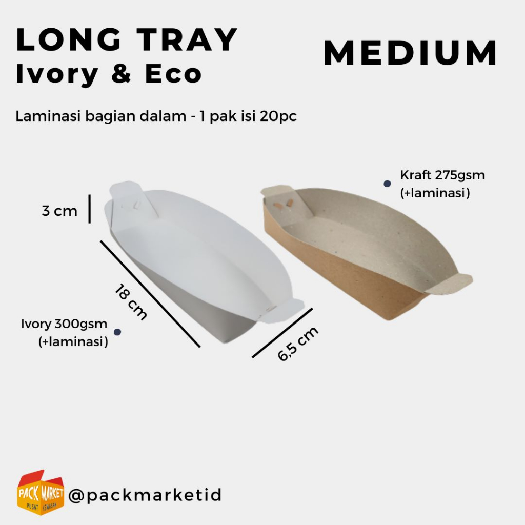 Jual Long Tray Medium (1 pak isi 20pc) / Snack Tray/ Paper Tray/ Paper ...