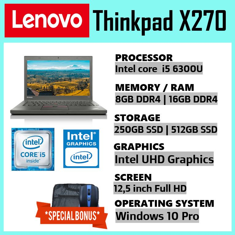 Jual laptop lenovo thinkpad X270 intel core i5 8GB 256GB 12 inch Full ...