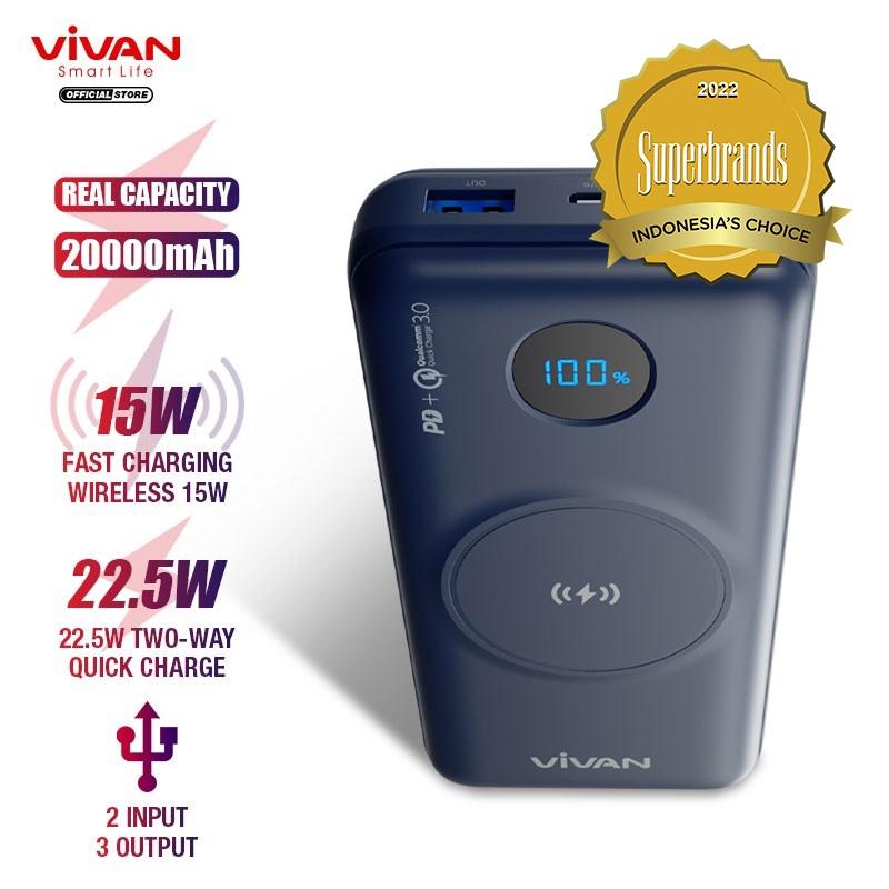 Jual Power Bank vivan 20000mAh VPB-W20 PB vivan 20000 mAh 3 output dan ...