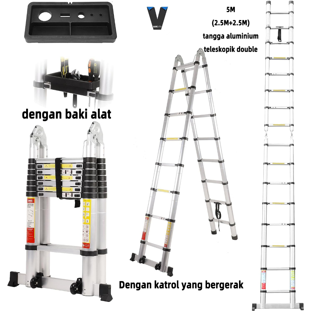 Jual BOWEITI Tangga Lipat Aluminium Teleskopik 5M Double Telescopic ...