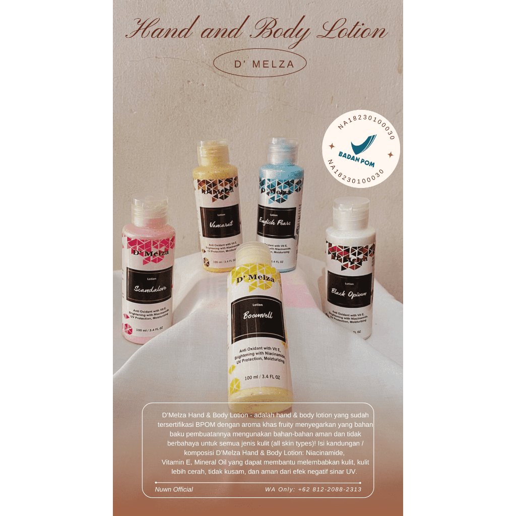 Jual TERMURAH Hand and Body Lotion D'Melza (BPOM), Lotion wangi, Lotion ...