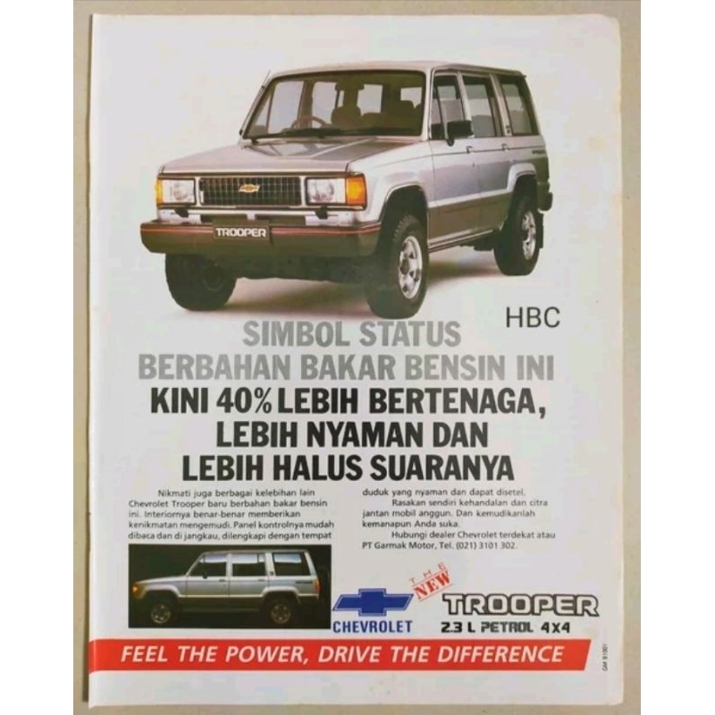 Jual Iklan jadul Mobil Chevrolet Trooper - iklan original dari majalah ...