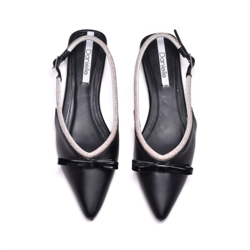 Jual Danielle Slingback Alice sepatu flat 1cm kristal satin hitam ...