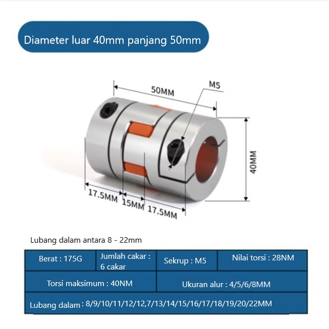 Jual Elastic Coupling Shaft Coupler CNC Stepper Motor(8313) | Shopee ...