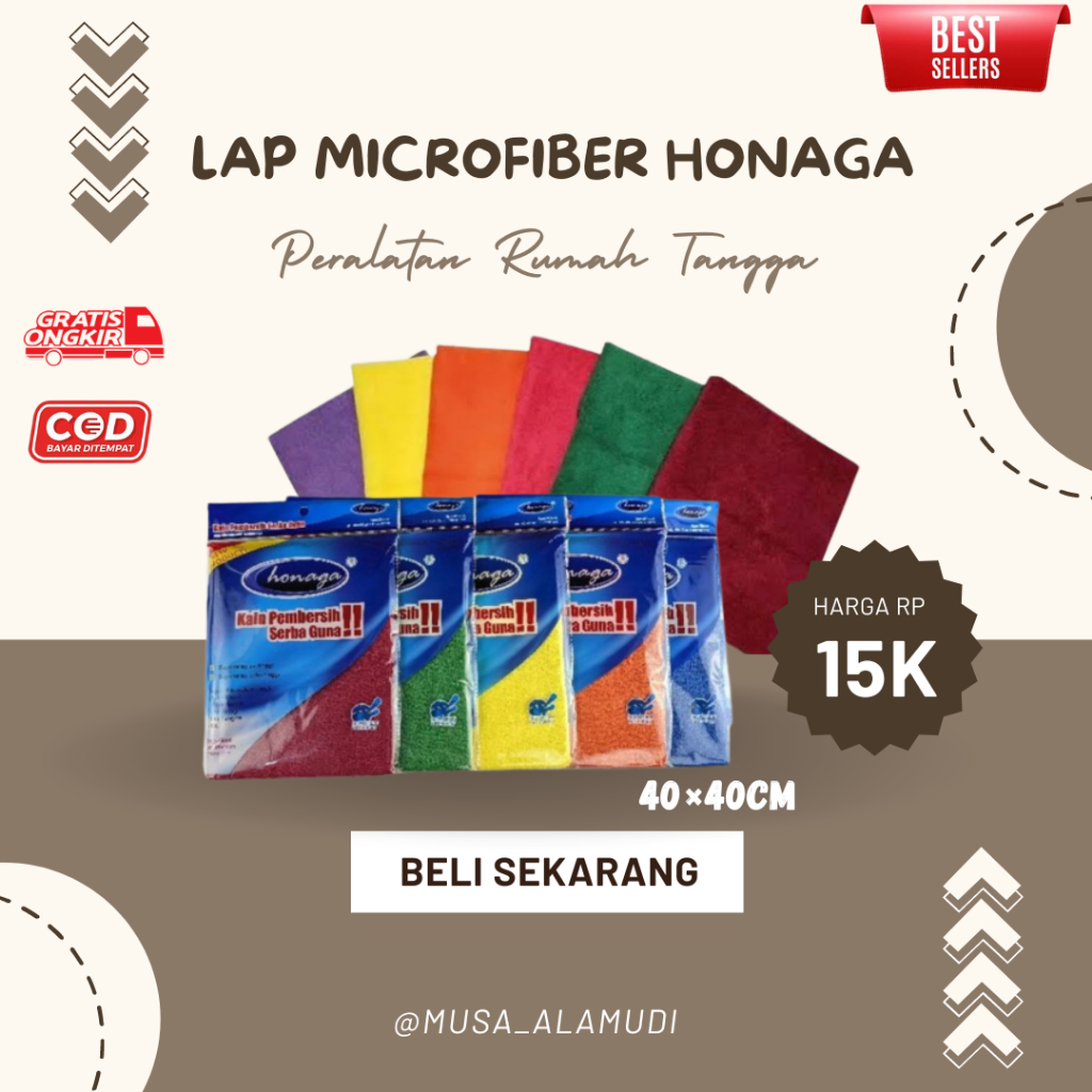 Jual Lap Microfiber Honaga UK 40×40cm Halus Dan Lembut | Shopee Indonesia