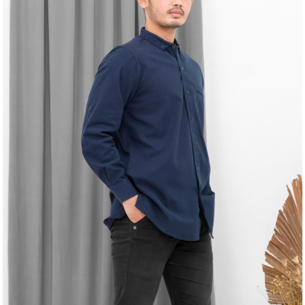 Jual kemeja polos pria lengan panjang bahan popline oxford atasan ...