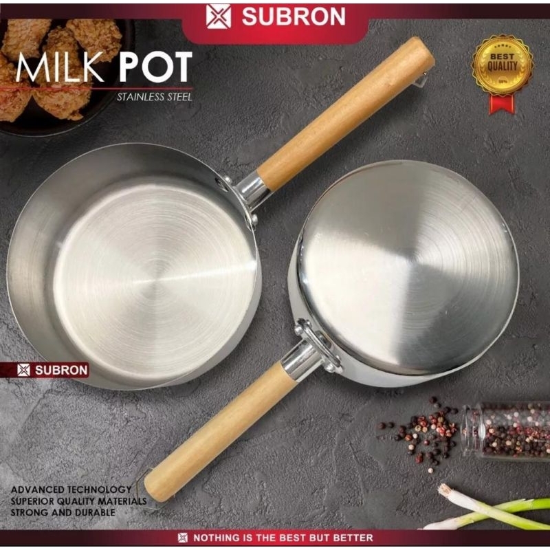 Jual Panci Susu Stainless Tanpa Tutup Gagang Kayu 18cm Subron Milk Pot ...