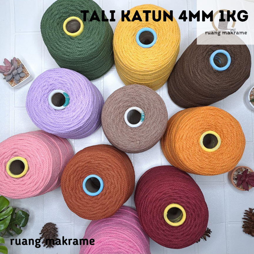 Jual tali katun macrame 4mm 3ply 1kg warna tali katun makrame cotton ...