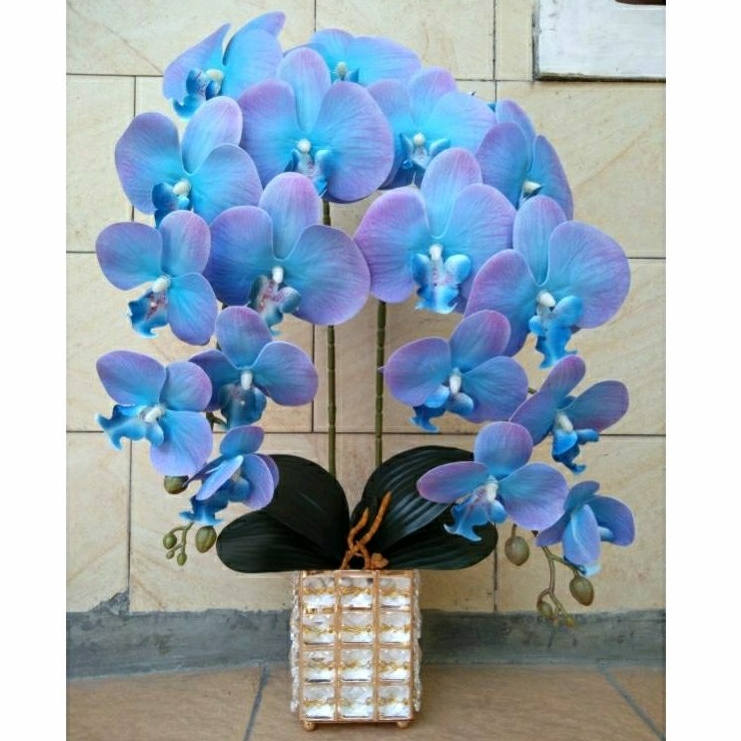 Jual ANGGREK LATEX BIRU 2 TANGKAI VAS KRISTAL | Shopee Indonesia