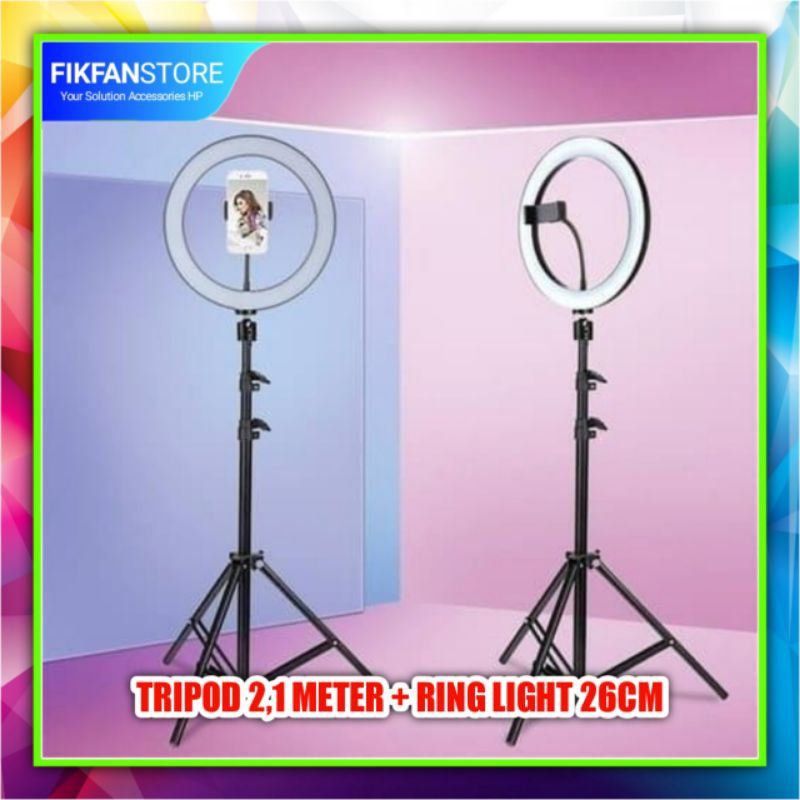 Jual PAKET TRIPOD 2,1 METER + RING LIGHT 26CM LIGHTNING STUDIO FOR LIVE ...