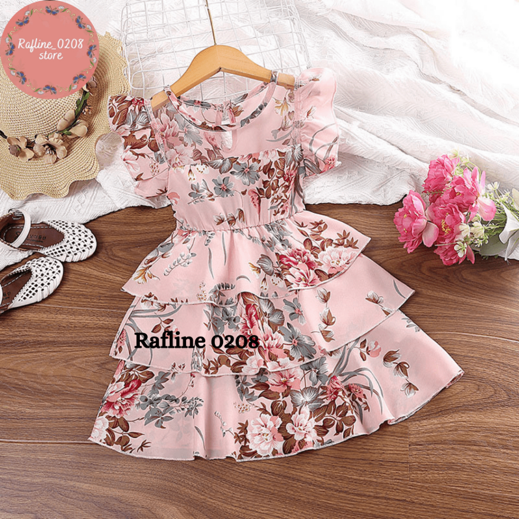 Jual Rafline0208 Dress cantik motif bunga anak perempuan ukuran 3-7 thn ...