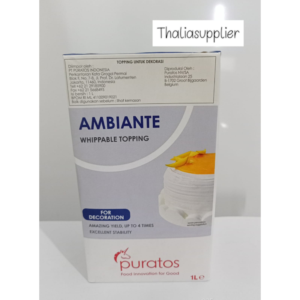 Jual PURATOS AMBIANTE WHIPPING CREAM CAIR 1LITER, KOKOH DAN ENAK BUAT ...