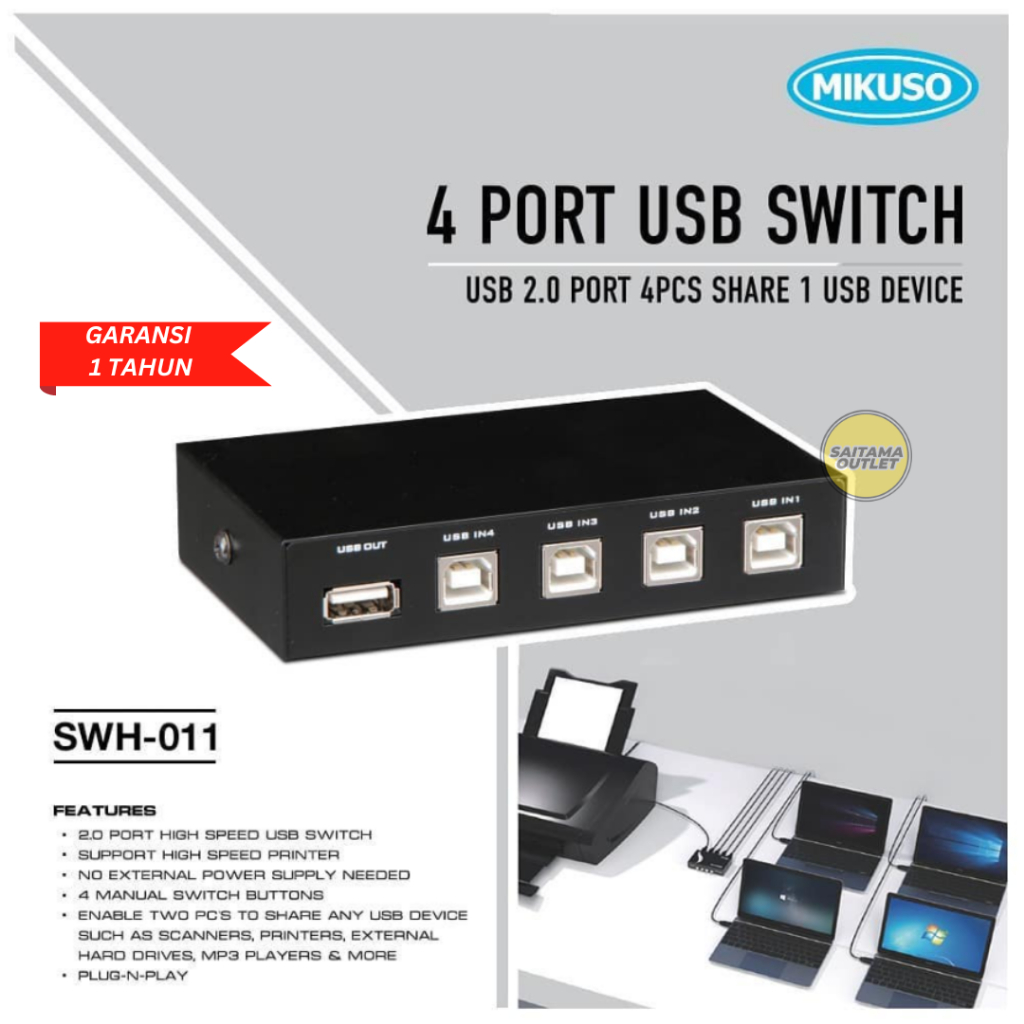 Jual USB Switch 4 Port MIKUSO SWH 011 / MANUAL SWICTH PRINTER | Shopee Indonesia