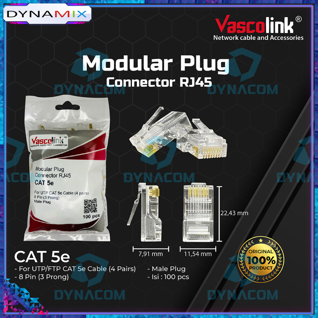 Jual Konektor RJ45 Vascolink UTP Cat.5e isi 100 pcs per pack | Modular ...