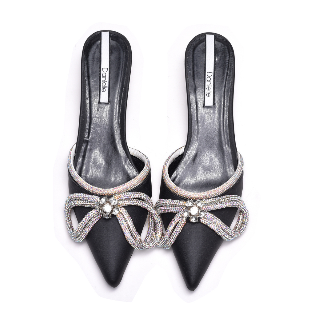 Jual DANIELLE sepatu hak kaca wanita Melissa Hitam tali pita berlian ...