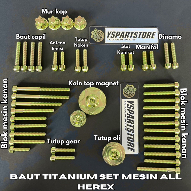 Jual BAUT TITANIUM GOLD MESIN CB GL MP TIGER FULL SET MESIN CB GL MP ...