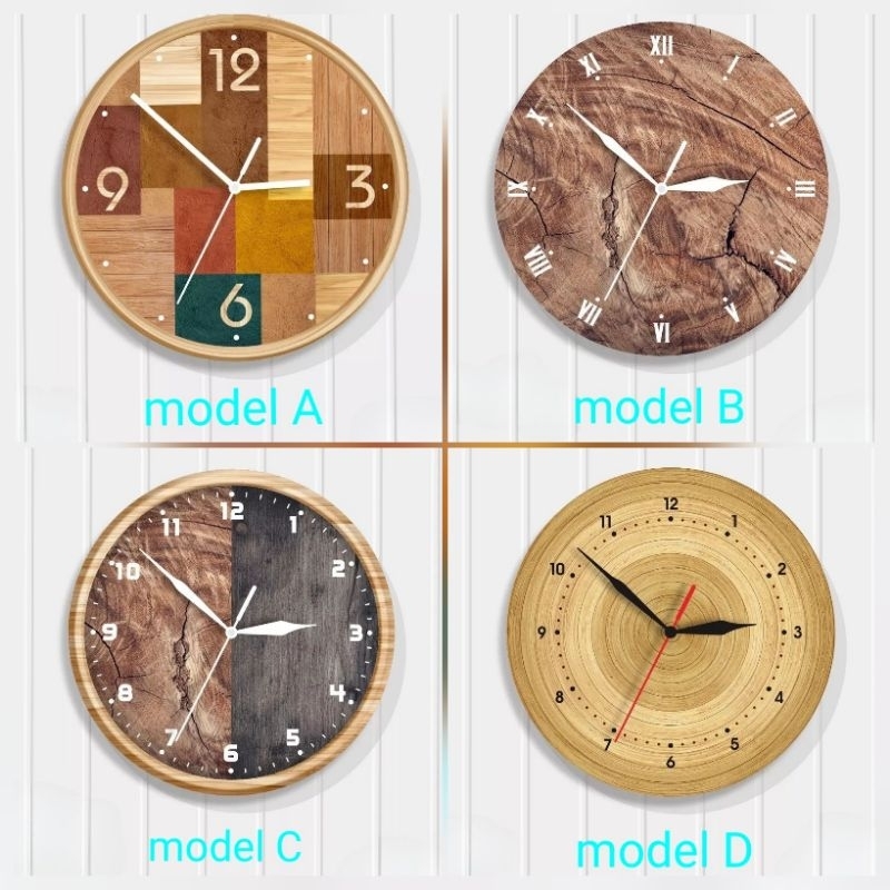 Jual Jam dinding motif kayu mesin silent tidak berdetak diameter 30 cm ...