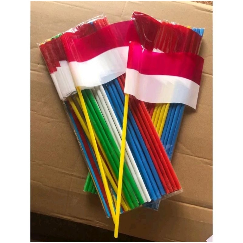 Jual Bendera Tongkat isi 20 Tanpa Peluit || Bendera Stik Merah Putih ...