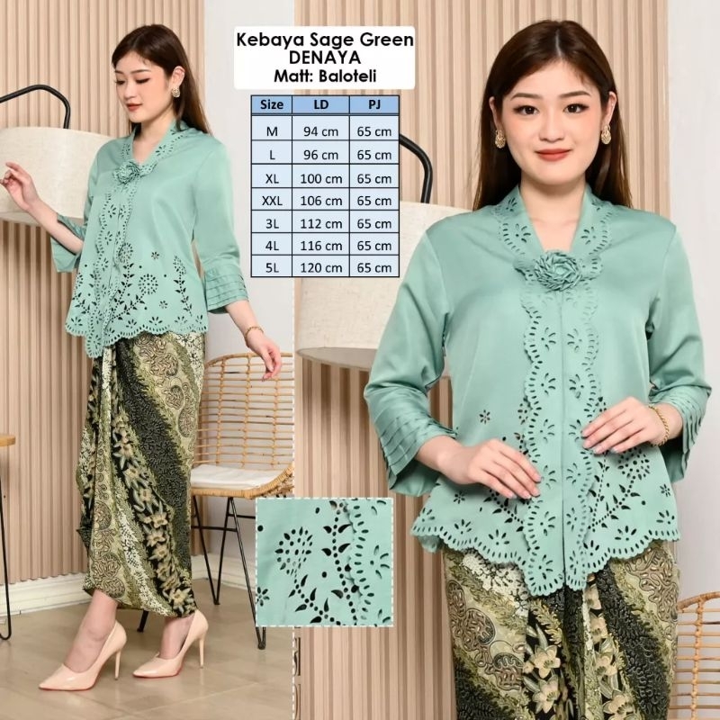Jual Atasan Kebaya Encim Laser Cut Denaya Warna Hijau Telur Asin Sage Green Kebaya Kartini